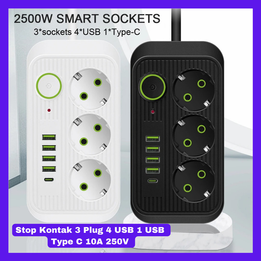 Jual TokoMaspul-Stop Kontak 3 Plug 4 USB 1 USB Type C 10A 250V 2500W 2 ...