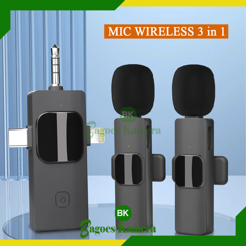 Jual [BK] 3 in 1 3.5mm Mikrofon Nirkabel Lavalier Mic Wireless Portabel ...