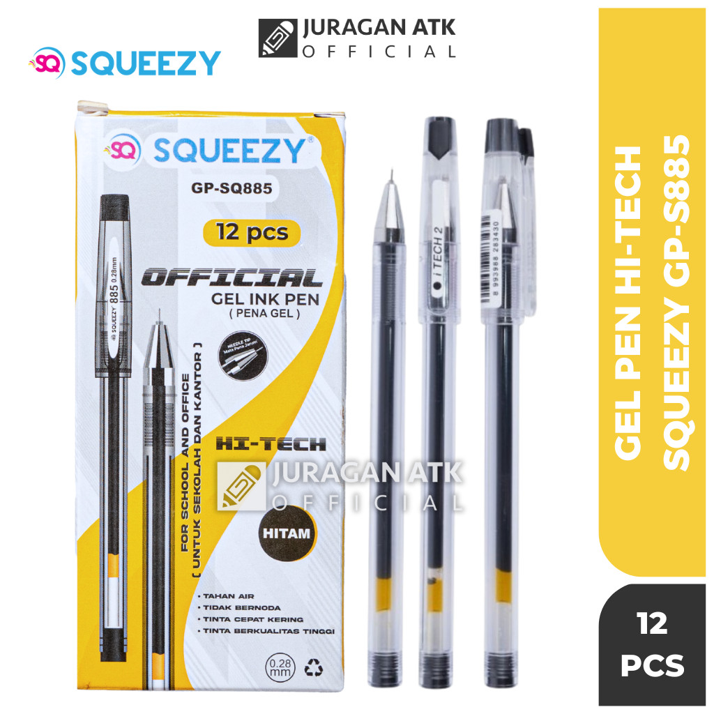 Jual Gel Pen Hi-Tech Squeezy 0.28mm Hitam GP-SQ885 (1pack Isi 12Pcs ...