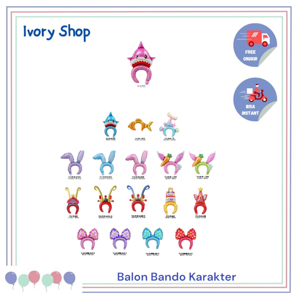 Jual Balon Bando Karakter Bondu Animal Kelinci Baby Shark Mermaid Nemo ...