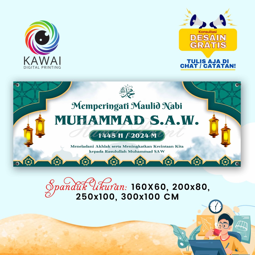 Jual SPANDUK / BANNERMemperingati Maulid Nabi Muhammad Hijau Free ...