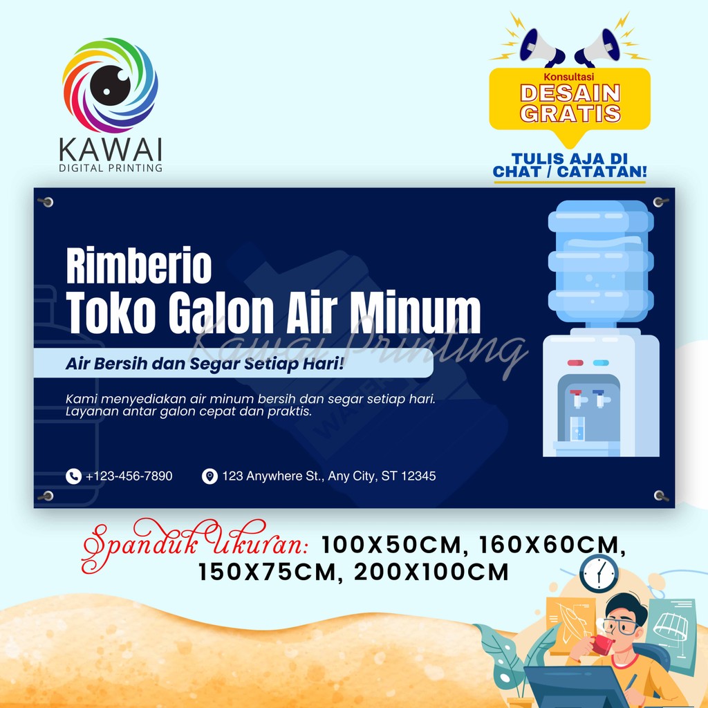 Jual SPANDUK / BANNER Jualan Galon Air Minum Isi Ulang Biru Free Desain ...