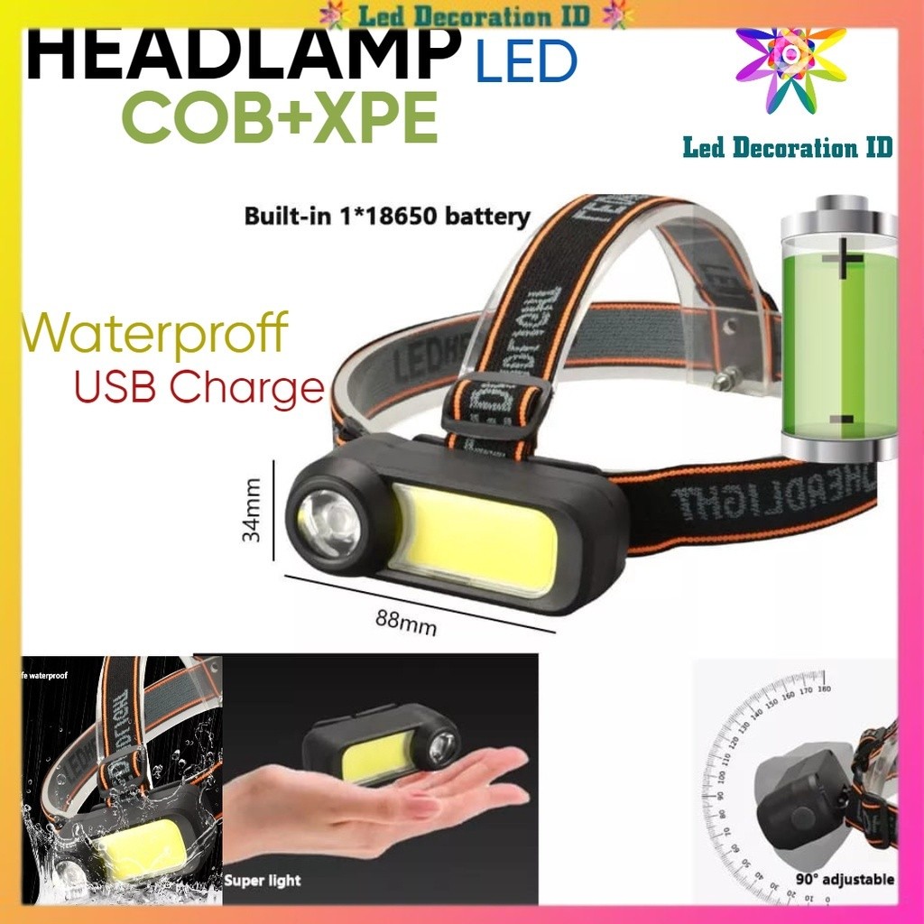 Jual SENTER KEPALA MINI LED COB+XPE / SENTER CAS USB | Shopee Indonesia