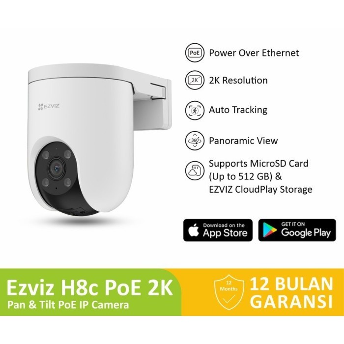 Jual EZVIZ H8c PoE Pan & Tilt PoE IP Camera Power Over Ethernet 2K Resolution Color Night Vision ...
