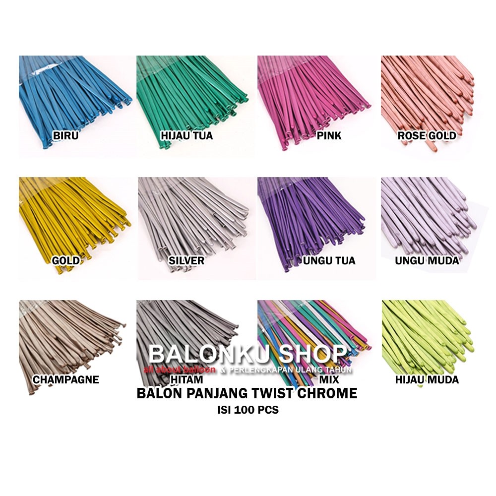 Jual Balon Panjang Chrome isi 100 pcs / Balon Pentil / Balon Twist ...