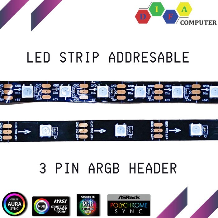 Jual Addressable LED ARGB Strips 3 Pin Header 5V Sync RGB | Shopee ...