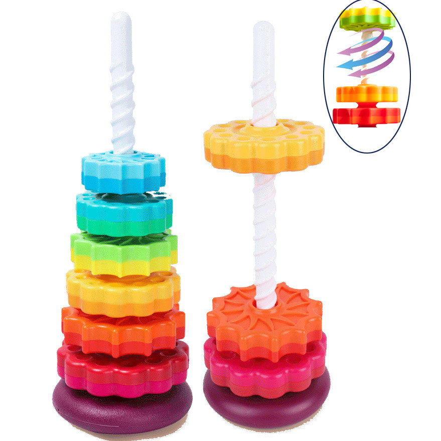 Jual Baby Stackable towers Rainbow Tower Toy big size Color Shape ...