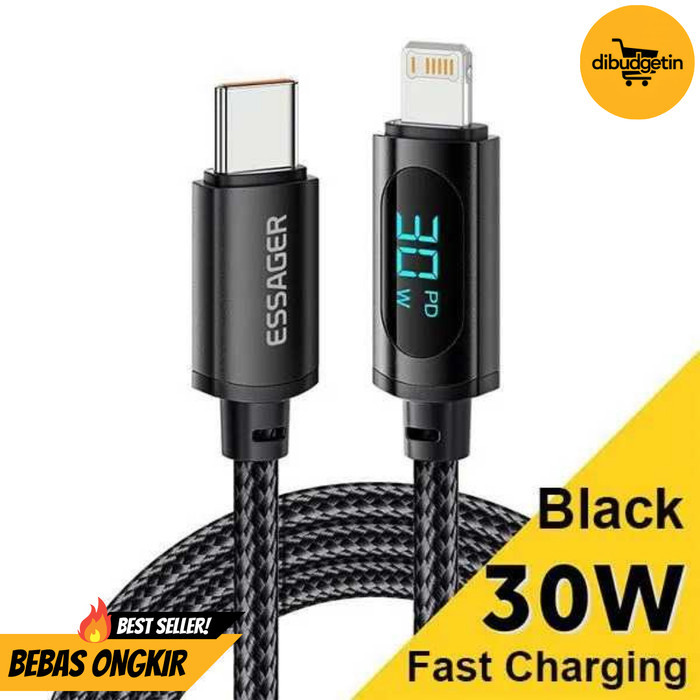 Jual ESSAGER Kabel Data Type C to Lightning Multifungsi LED Display 29W ...