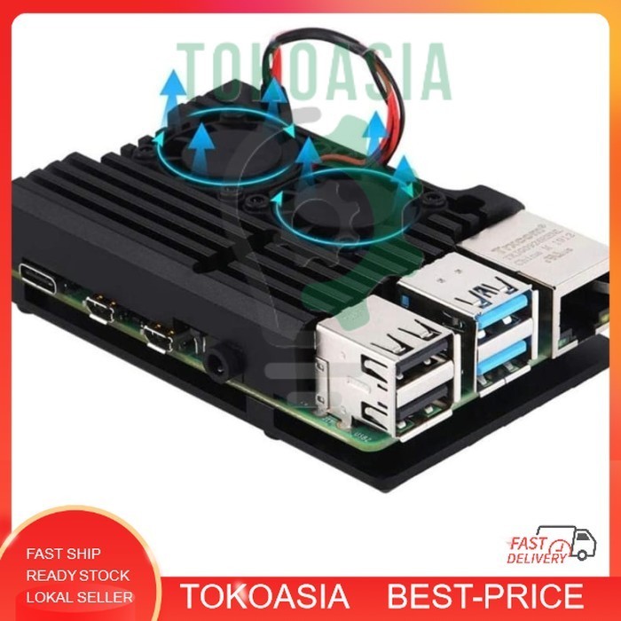 Jual [Black] ALUMINIUM Metal Case DUAL FAN - Raspberry Pi 4 Model B ...