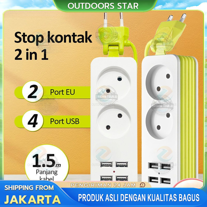 Jual Portable Stop Kontak Travel - 4 USB Port - Kabel 1,5 Meter Stop ...