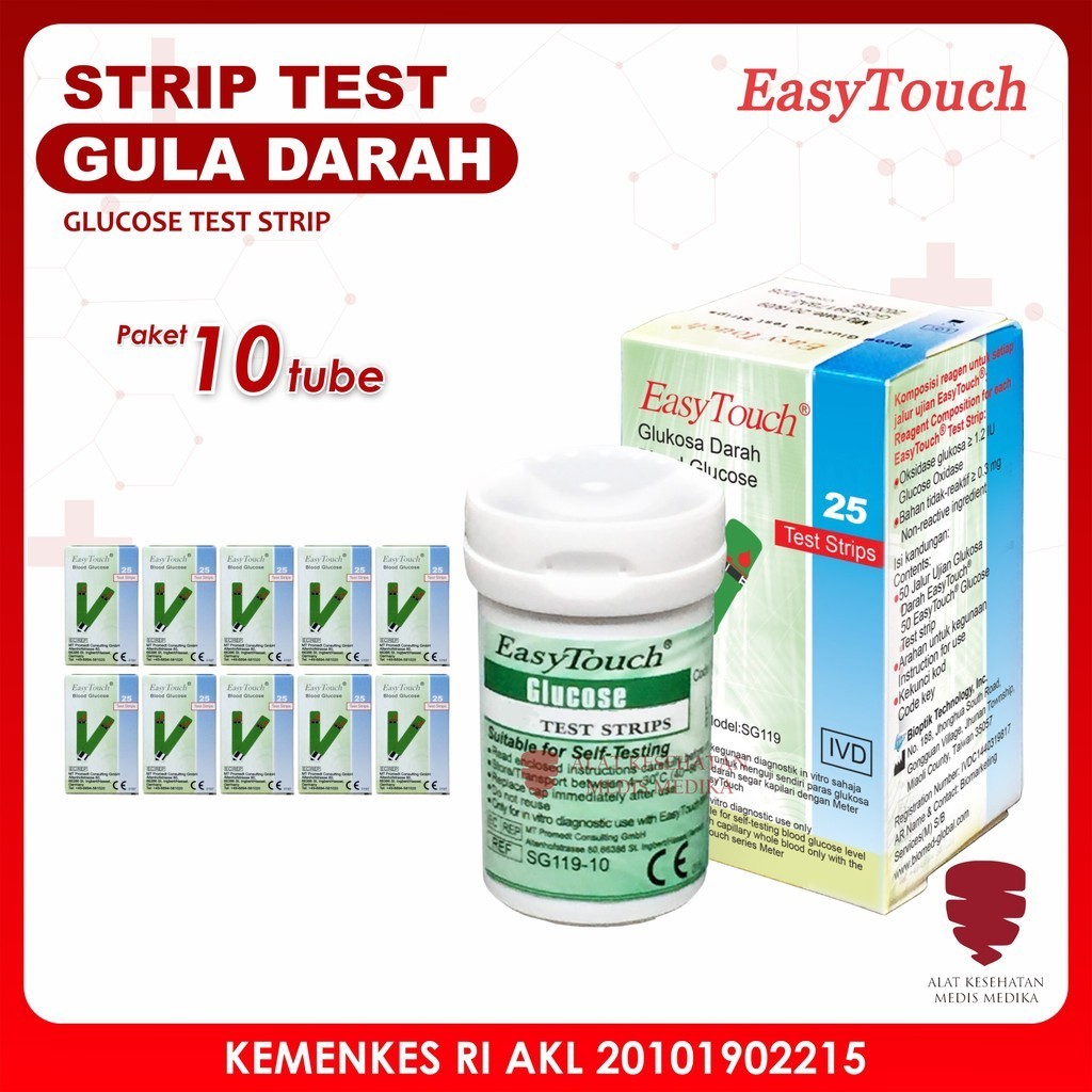 Jual Paket Strip 10 Tube Easy Touch Glucose Test Diangnosa Cek Gula ...