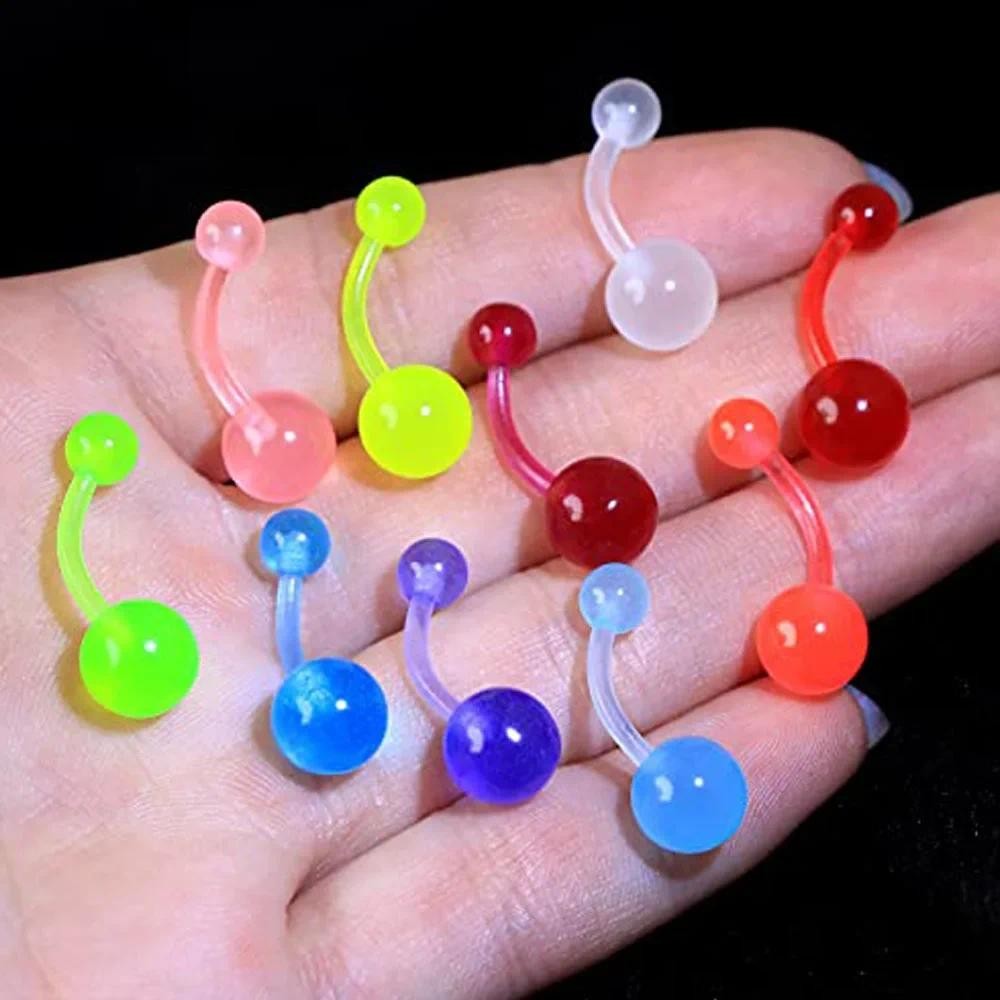 Jual 1-10Piece Belly Button Rings Glow in the Dark Belly Rings Acrylic ...