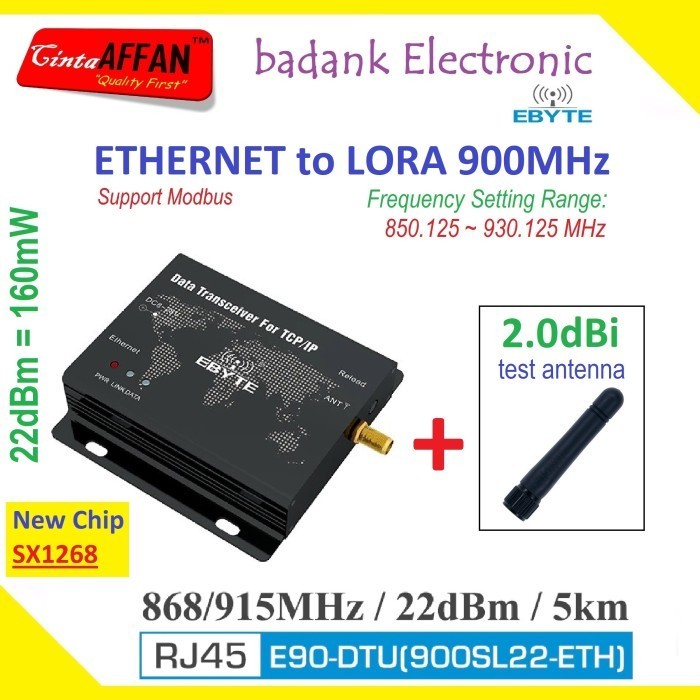 Jual DS99 EBYTE E90-DTU (900SL22-ETH) MODBUS TCP/IP to LORA 900MHz with Antenna | Shopee Indonesia