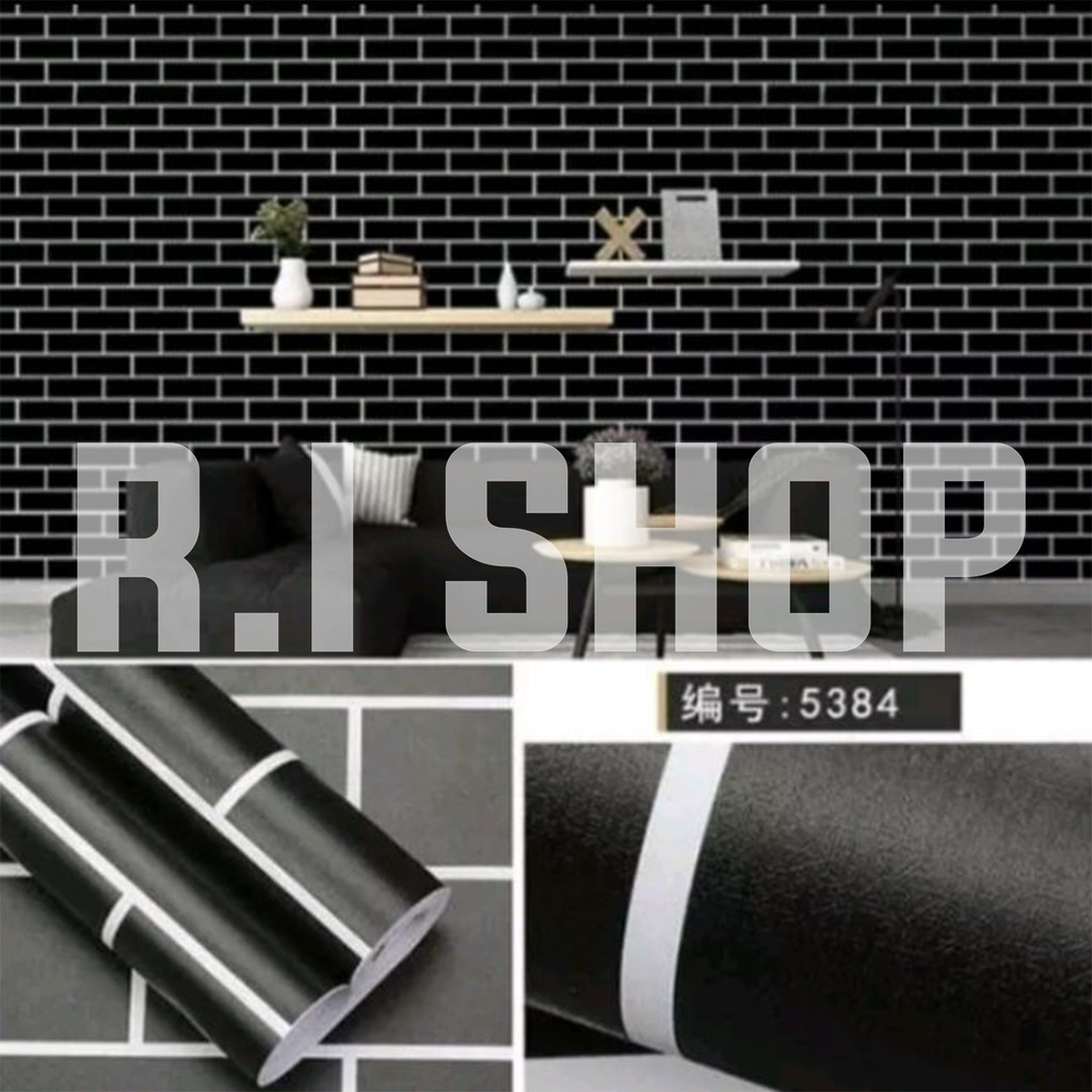 Jual Wallpaper Dinding Bata Hitam dan motif laris Ukuran 4 meter x 45 ...