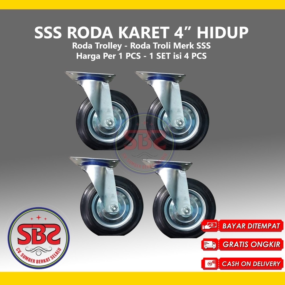 Jual SSS Roda Kastor 4" 4 inch Hidup - Karet / Roda 4"/ Roda Trolley ...