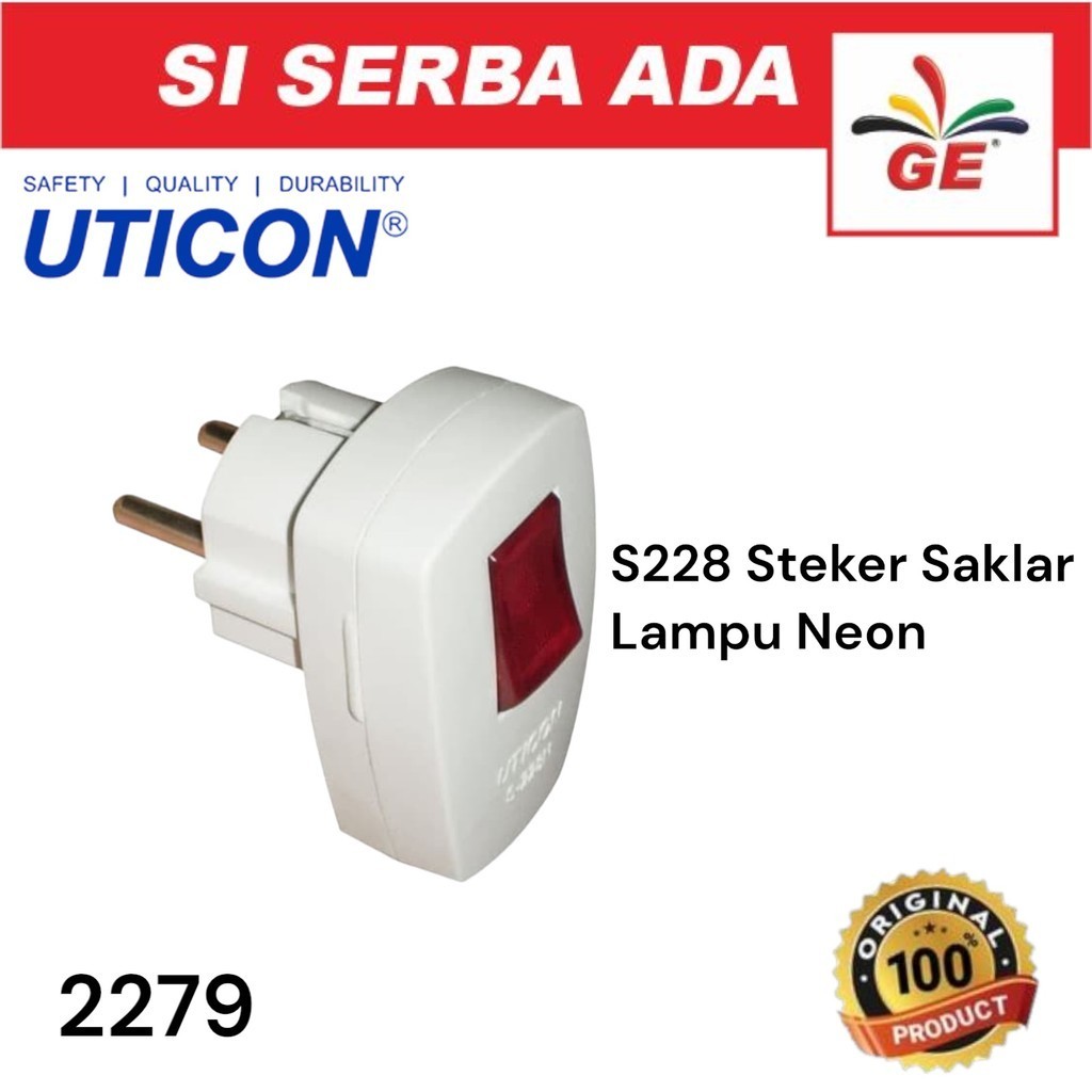 Jual UTICON Steker Saklar Lampu S-228 Plug With Neon 2279 | Shopee ...