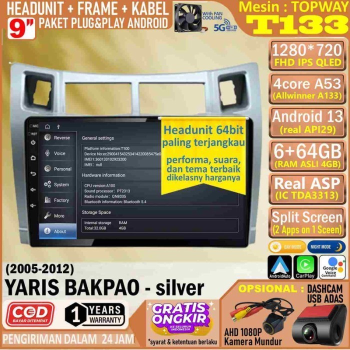 Jual Paket Headunit Android 9 inch + Frame + Soket PNP Toyota Yaris ...