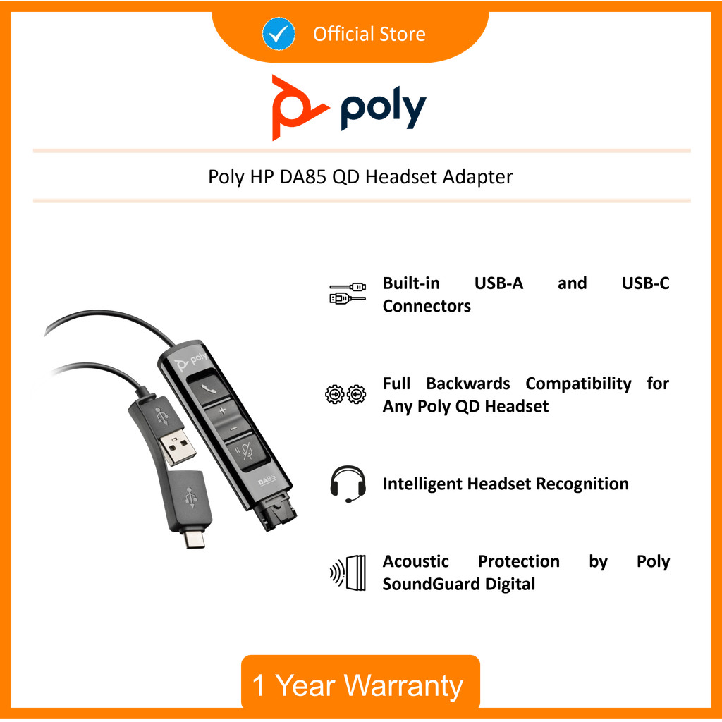 Jual Poly HP DA85 QD Headset Adapter (218267-01) | Shopee Indonesia