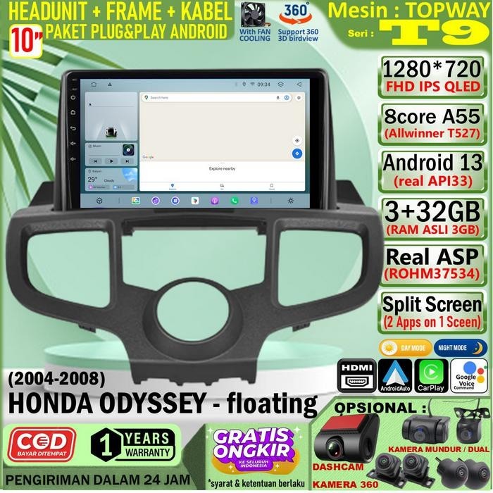 Jual Paket Headunit Android 10 inch + Frame + Soket PNP Honda Odyssey RB1 v2 Topway T9 Allwinner ...