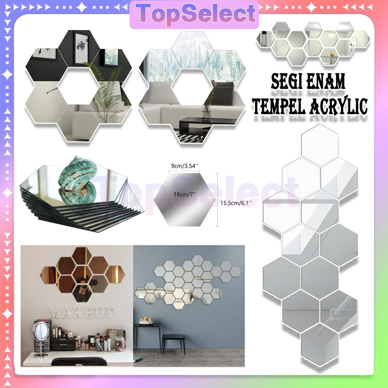 Jual 13pcs Sticker Acrylic Cermin Kaca /Sticker Kaca Hexagonal Mirror ...