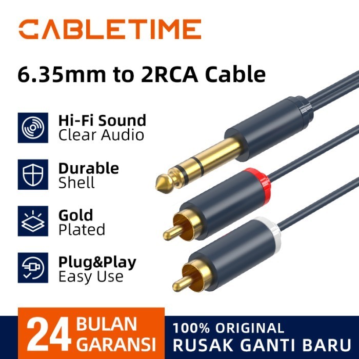 Jual CABLETIME Kabel Aux 6.5mm to RCA Cable Jack Aux 6.5mm to 2-RCA ...