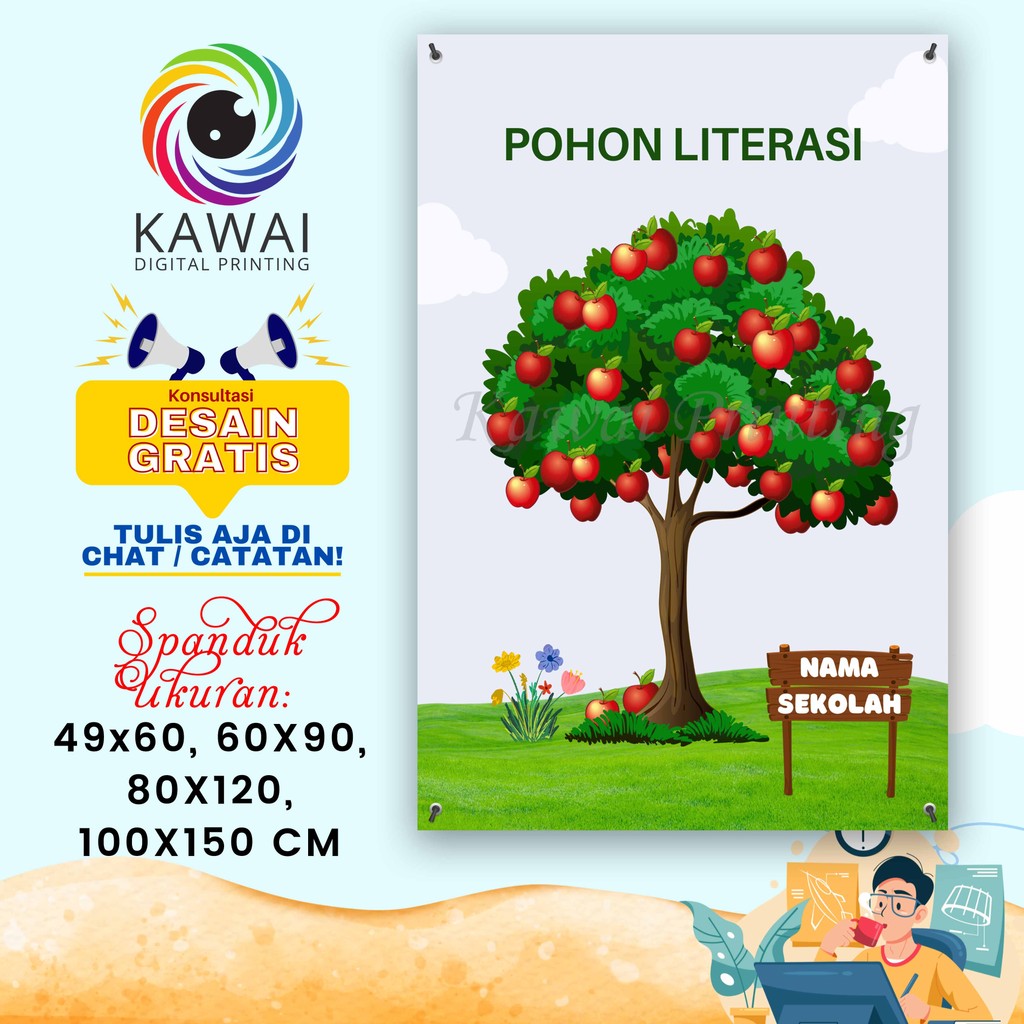 Jual SPANDUK / BANNER Pohon Literasi Apel Merah Free Desain | Shopee ...