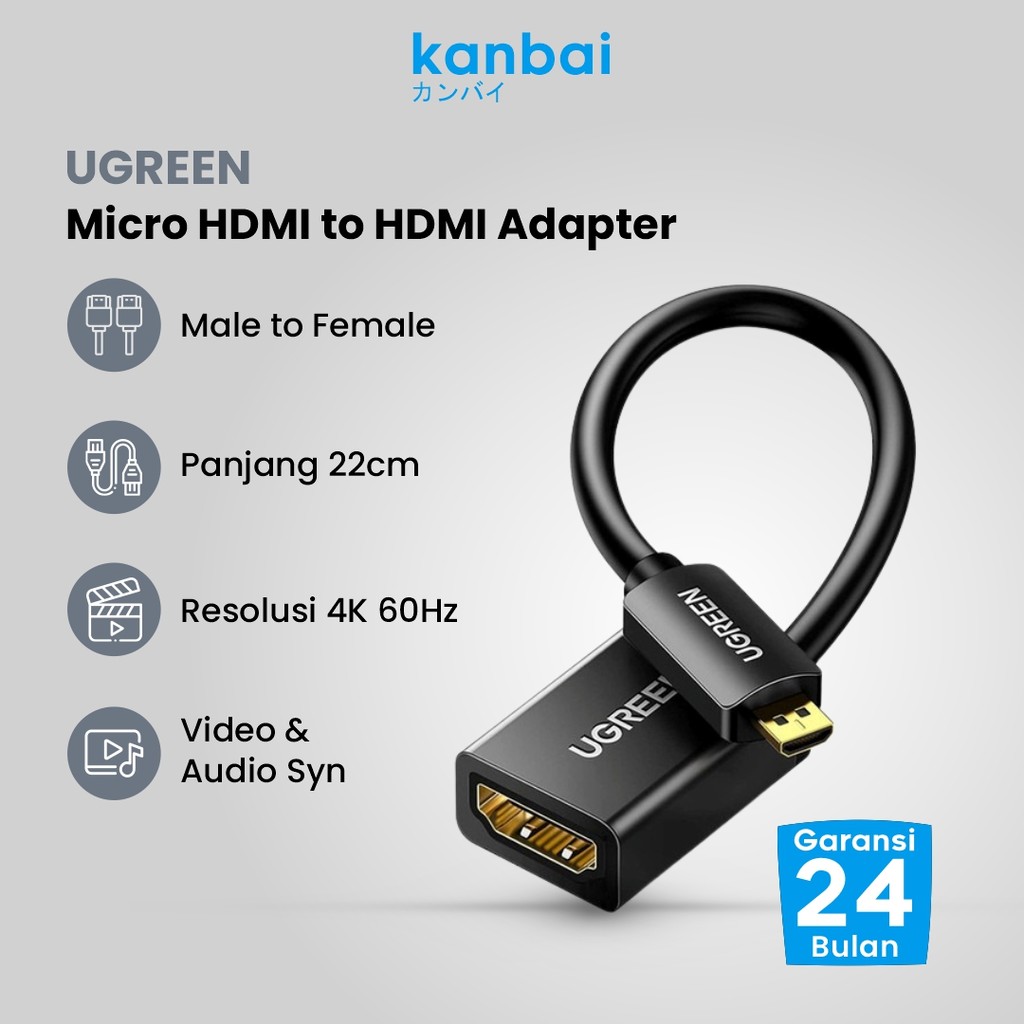 Jual UGREEN Kabel Micro HDMI to HDMI Converter Support 4K 3D Original | Shopee Indonesia