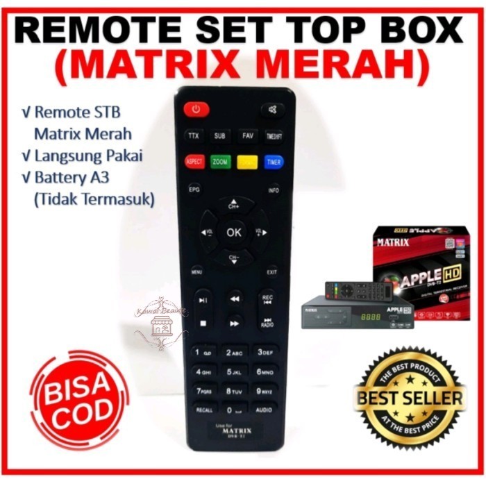 Jual REMOTE STB MATRIX APPLE MERAH / BURGER DVBT2 REMOTE SET TOP BOX ...