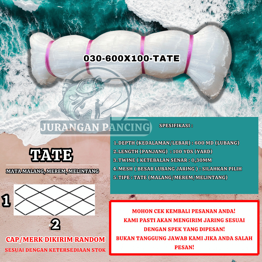 Jual Jaring Senar / Jaring Ikan Nelayan 030 600x100 TATE/MELINTANG (UKURAN LUBANG TINGGAL PILIH ...