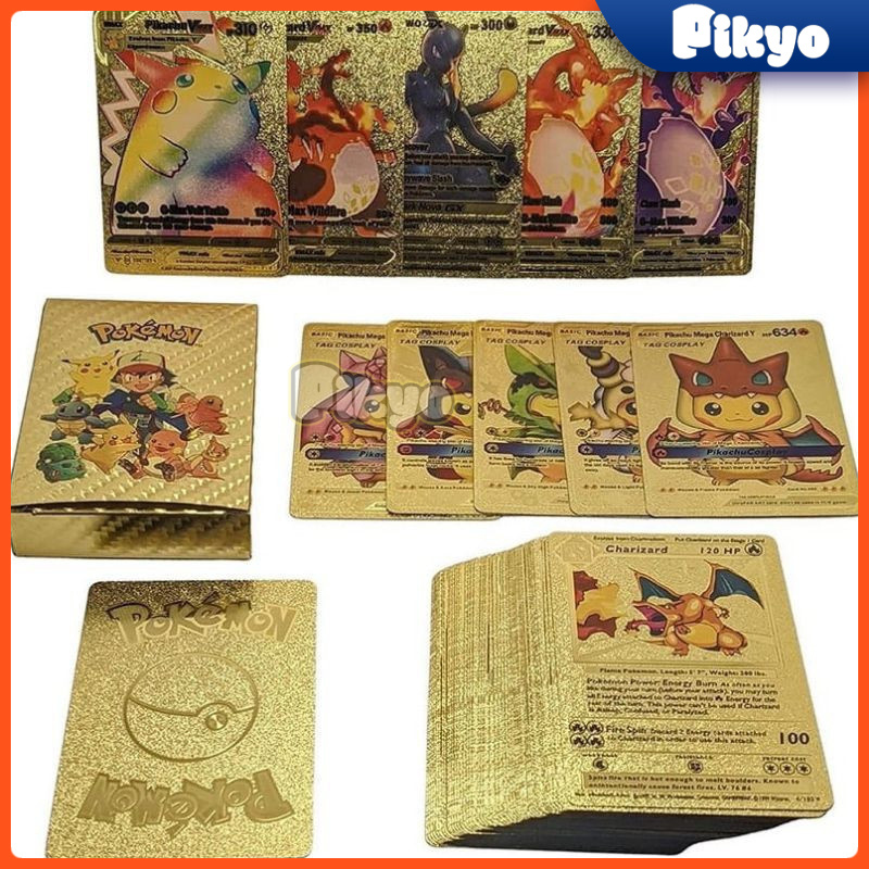 Jual Pikyo（COD）10 /50 Pcs Kartu Pokemon/Pikachu Cards /Bahan Metal/Hitam Emas Perak Kartu ...