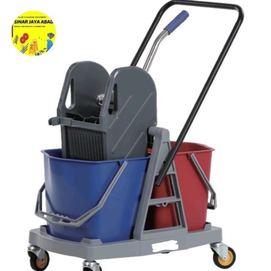 Jual Double Bucket Cleaning Mop Press Wringer Trolley Troli Ember ...