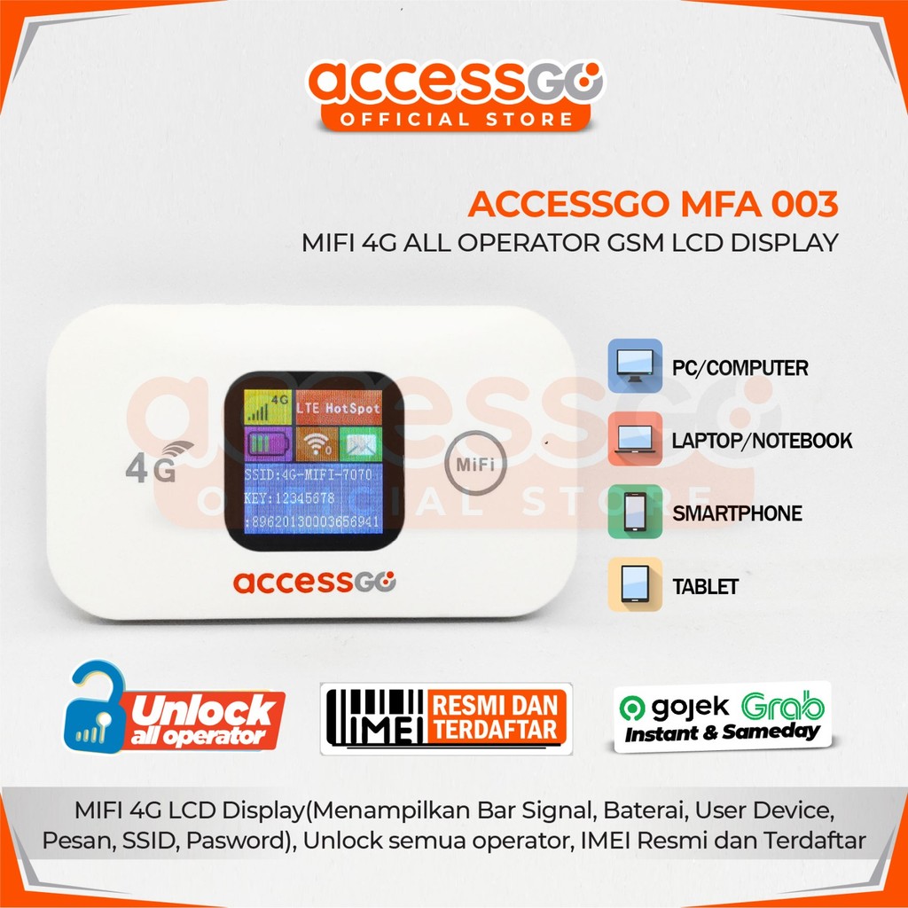 Jual Modem wifi AccessGo MiFi MFA-003 4G With Display All Operator GSM ...