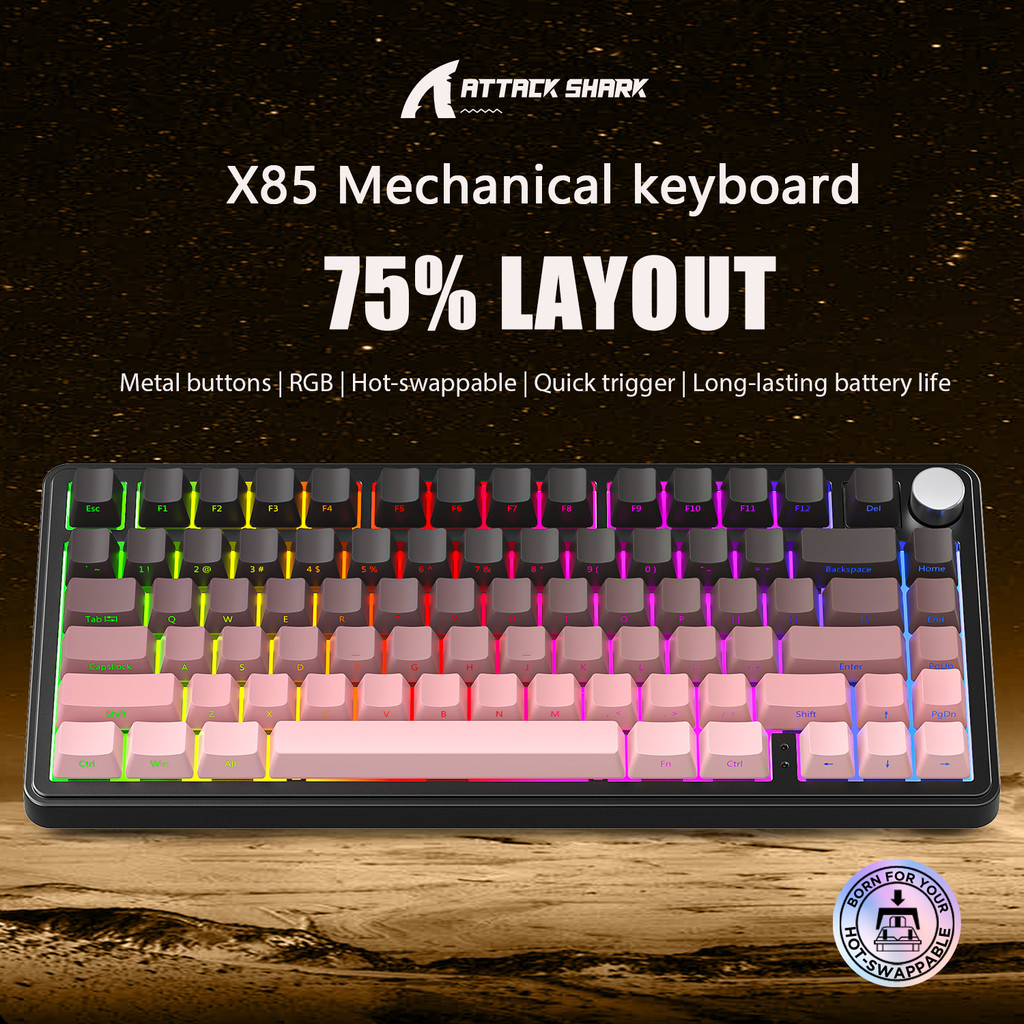 Jual X85 ATTACK SHARK Gaming Keyboard Wireless with Meta Knobs,RGB ...