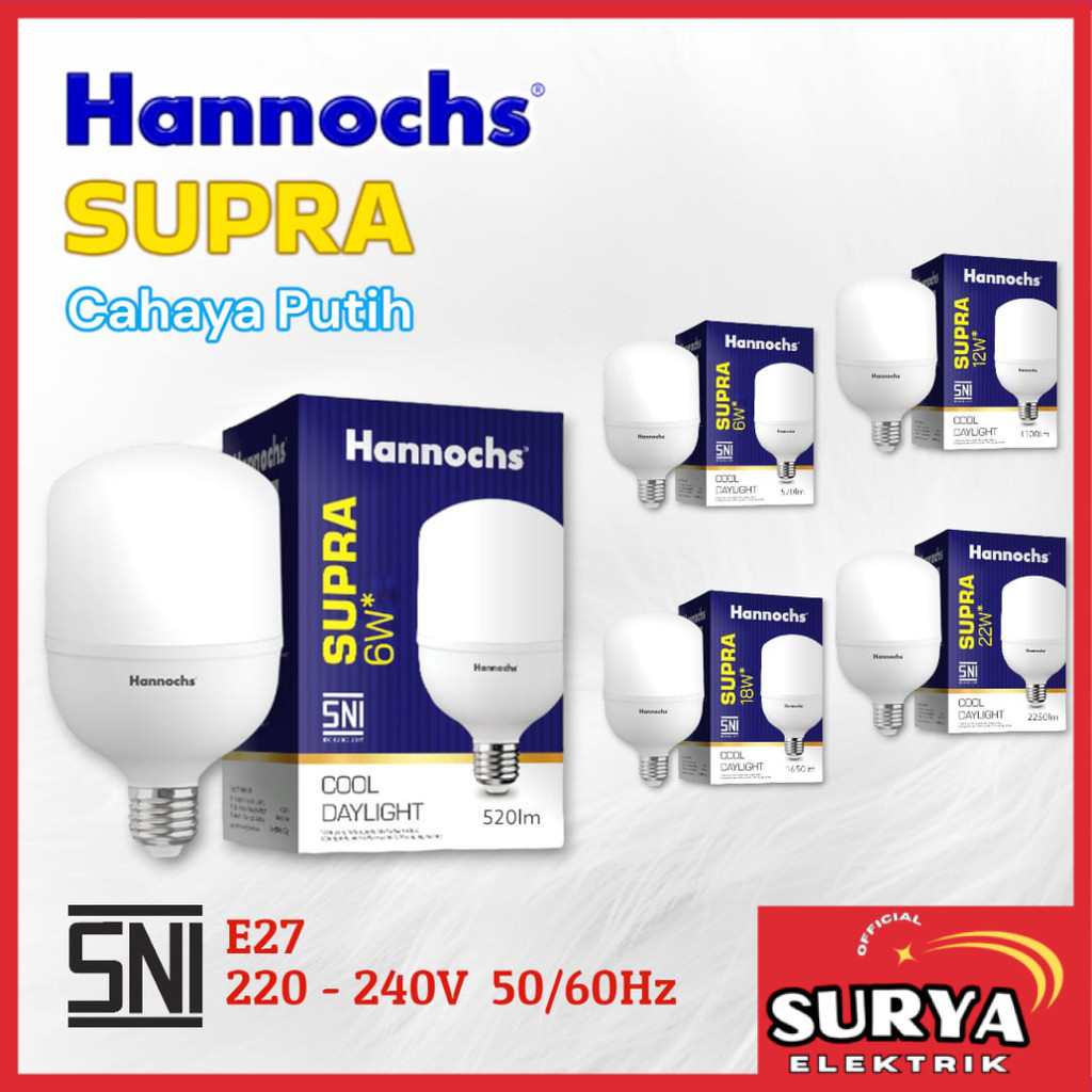 Jual Bohlam Lampu LED HANNOCHS SUPRA Series 6W 12W 18W 22W Putih Cool ...