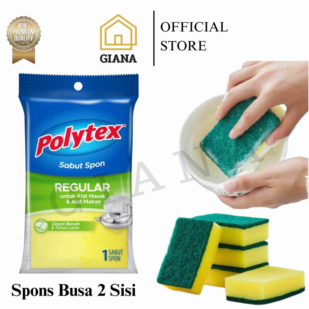 Jual GIA Spons Busa Cuci Piring 2 Sisi Halus Kasar POLYTEX Spon Sponge Cuci Piring Sabut Hijau ...