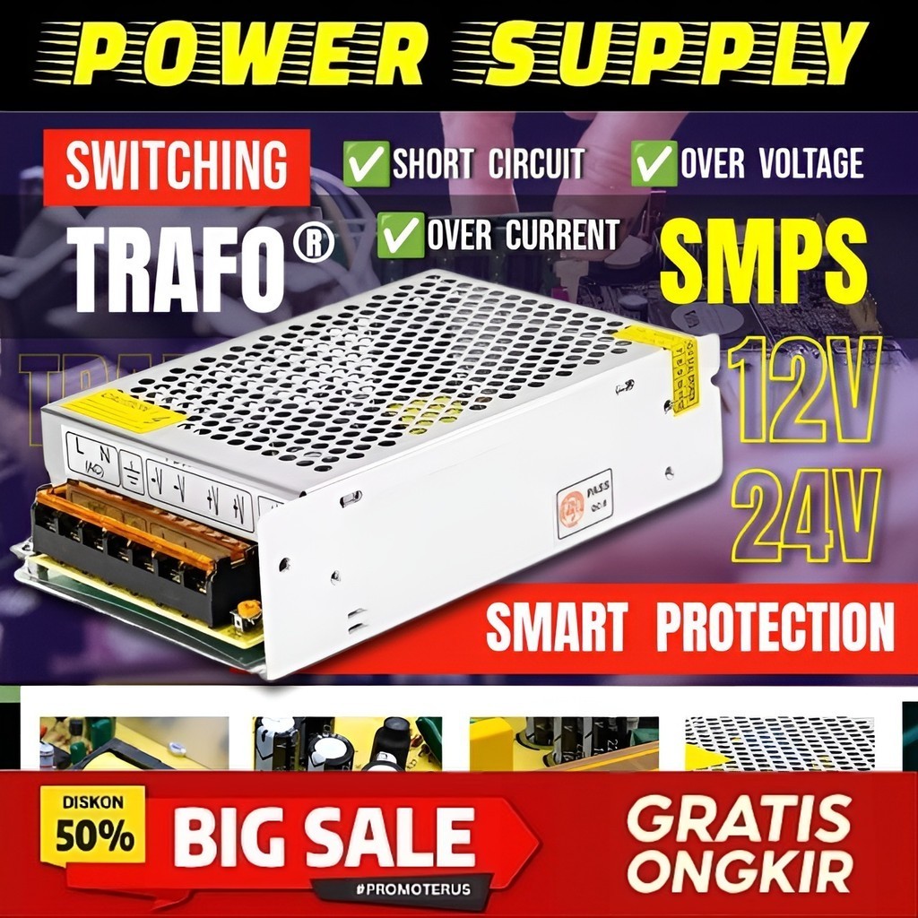 Jual Power Supply SMPS Trafo 12V 24V Ultra Thin Silent Power Switching ...