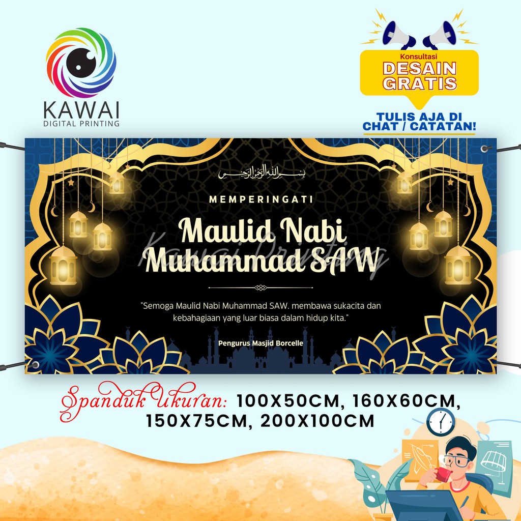 Jual SPANDUK / BANNER Maulid Nabi Hitam Lampu Lampion Free Desain ...