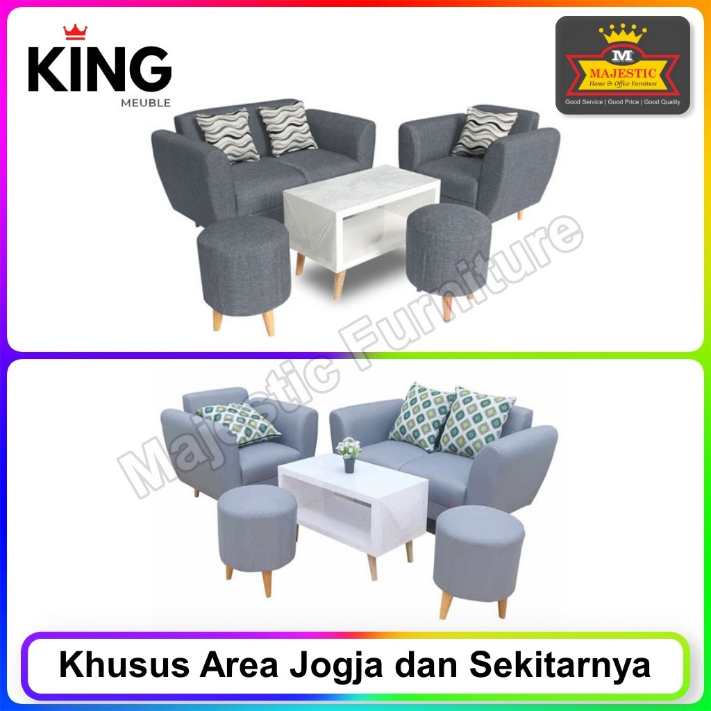Jual Sofa Retro 2-1-2 Puff + Meja HPL Abu muda - King Sofa (Jogja ...