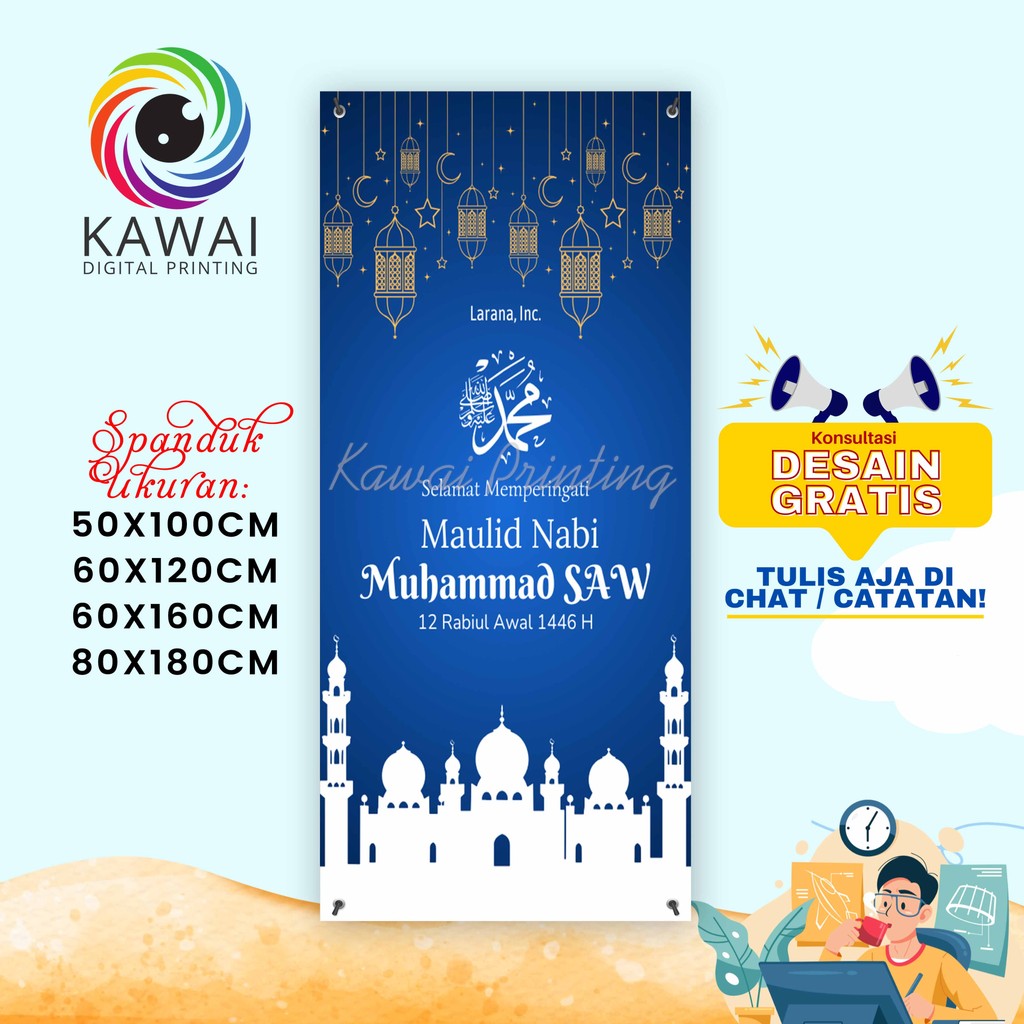 Jual Spanduk Banner MMT Maulid Nabi Biru Putih Free Desain | Shopee ...