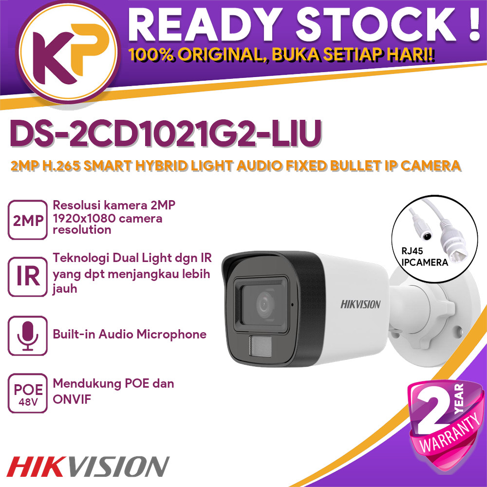 Jual HIKVISION DS-2CD1021G2-LIU 2MP H.265 SMART HYBRID LIGHT AUDIO FIXED BULLET IP CAMERA ...