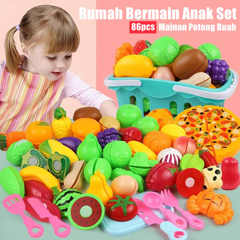 Jual Mainan Buah sayur Potong 86pcs Set Mainan buah buahan potong ...