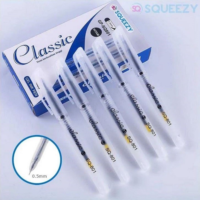 Jual Pulpen Gel Squeezy Classic 0.5mm Hitam Satuan GP-SQ801 | Shopee ...