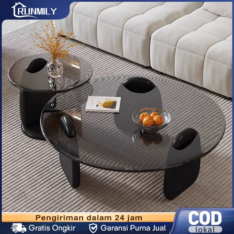 Jual 【2 pcs】Meja Tamu Minimalis Kaca Tempered Meja Kopi 2-In-1 Meja ...