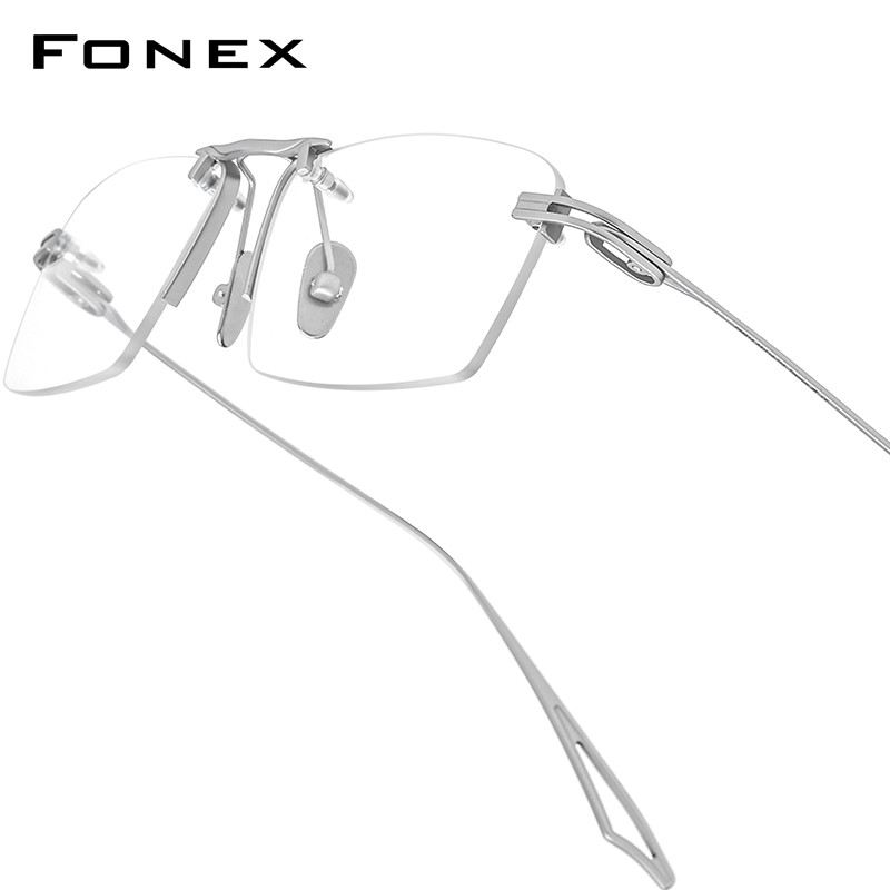 Jual FONEX Titanium Glasses Frame Men Brand Design Rimless Square ...