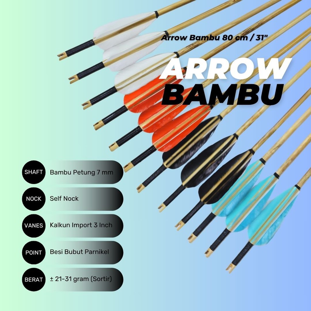 Jual arrow bambu petung vanes kalkun isi 6 pcs self nock panahan ...