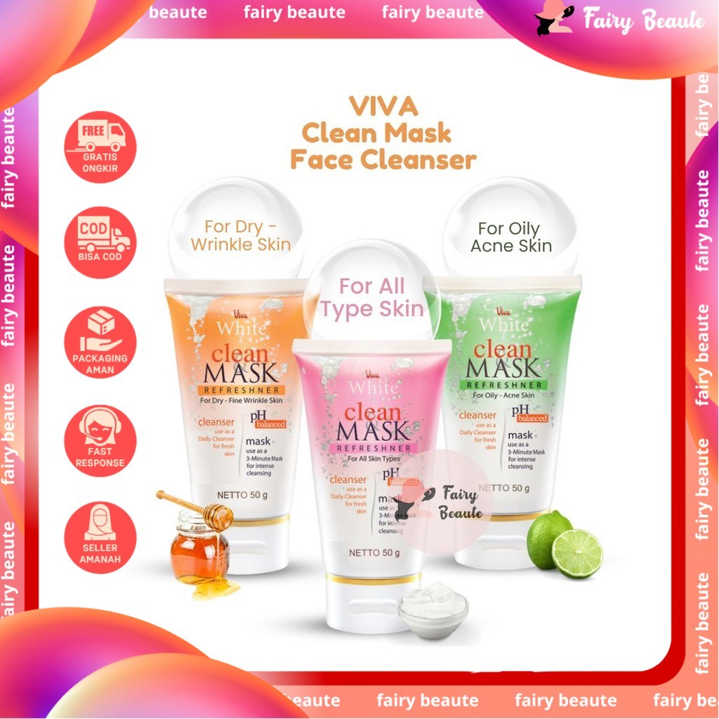 Jual Viva White Clean Mask Refreshner Face Cleanser / Masker 50g Masker ...