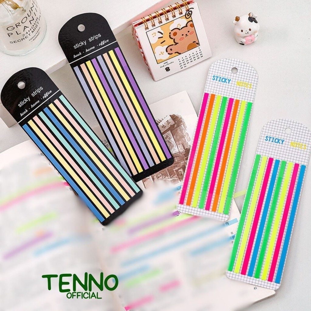 Jual TENNO Sticky Notes Strips Isi 160 Lembar 8 Warna Neon Transparant ...