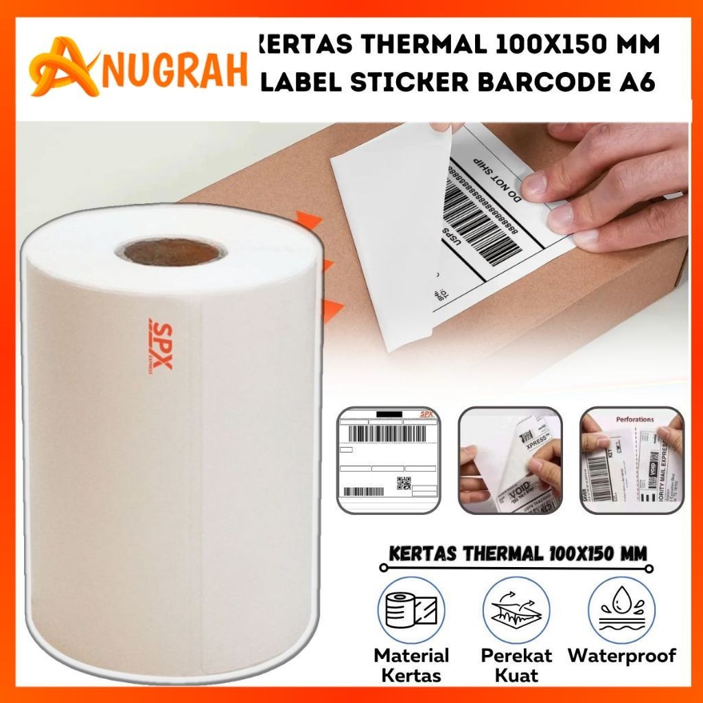 Jual Kertas Thermal Paper Roll 100x150 mm Isi 250 & 500 Lembar / Label Sticker Barcode Ukuran A6 ...