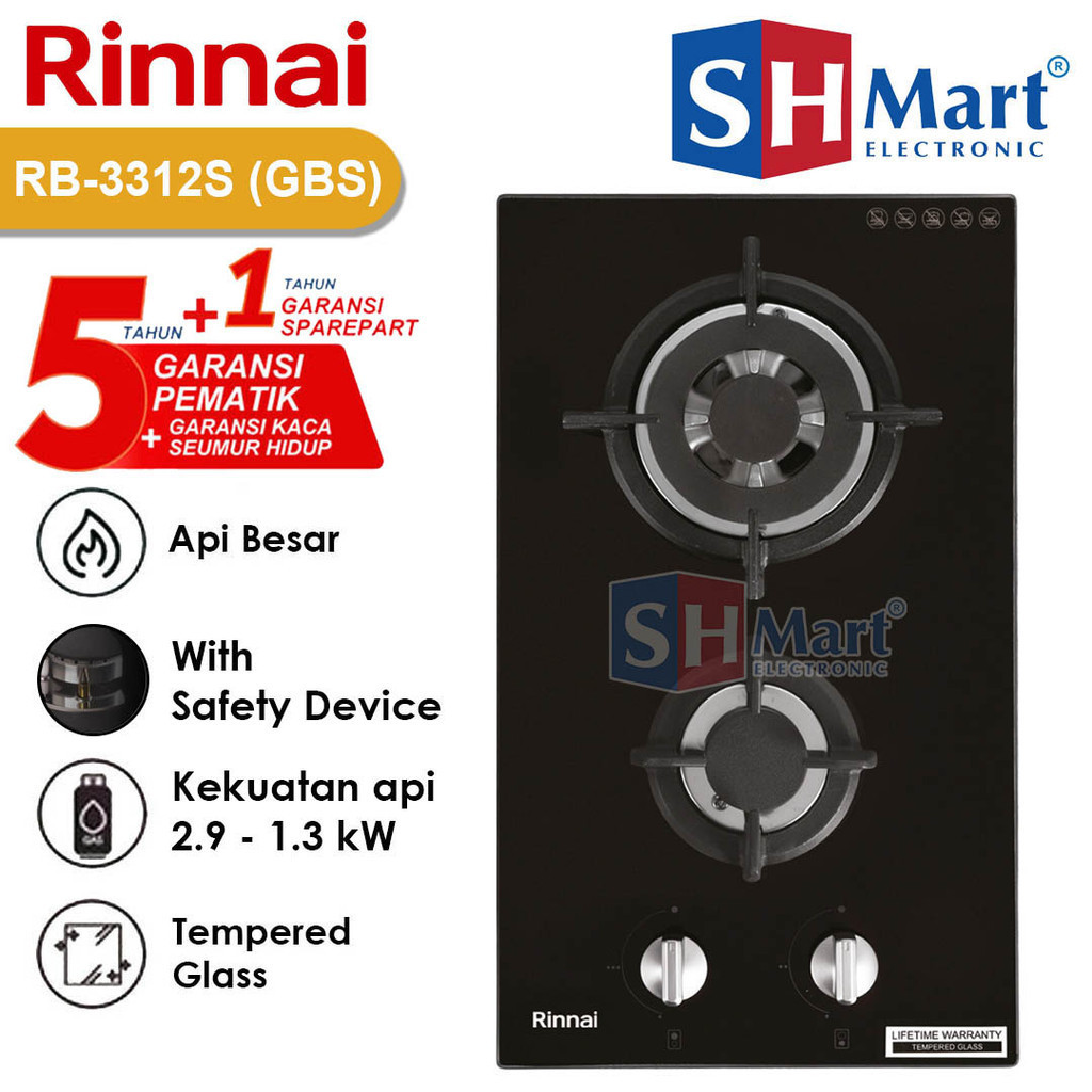 Jual KOMPOR GAS TANAM RINNAI 2 TUNGKU RB-3312S (GBS) / RB3312SGBS BUILT IN HOB DOMINO SERIES ...
