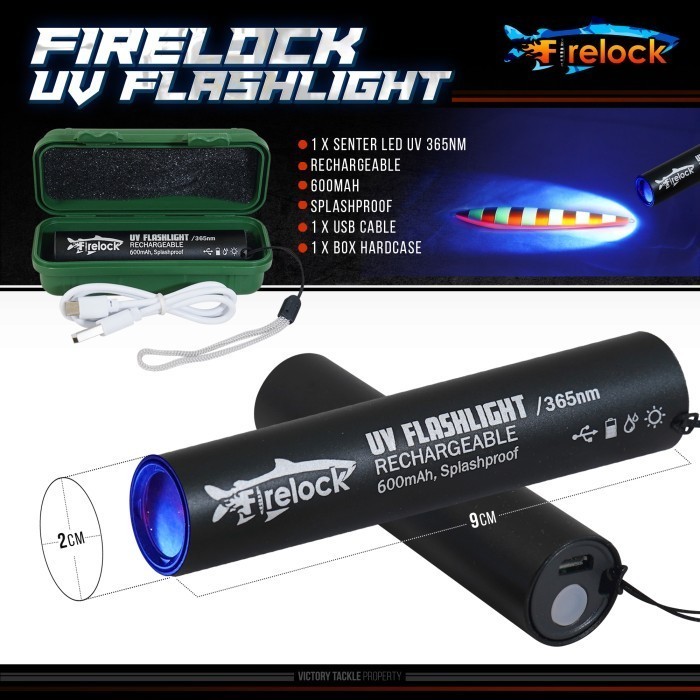 Jual FIRELOCK SENTER UV FLASHLIGHT RECHARGEABLE 365nm 600mAh Splashproof | Shopee Indonesia